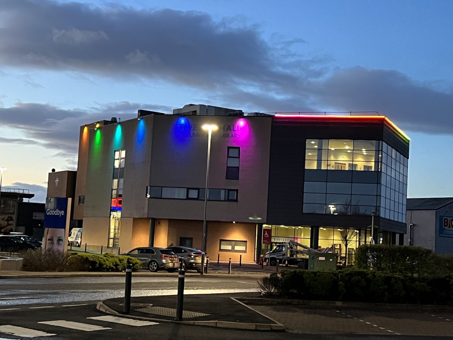 LED lights are installed on Tweedie Hall in Linwood