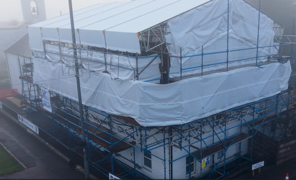 Scaffolding installed to support roof restoration at St Fillan’s Church ...